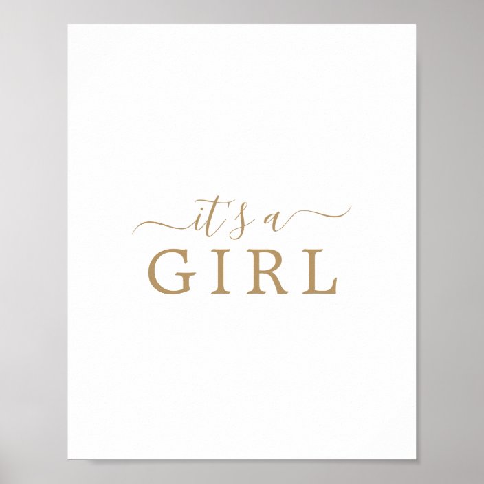 Minimalist Gold Baby Shower It's a Girl Sign | Zazzle.com