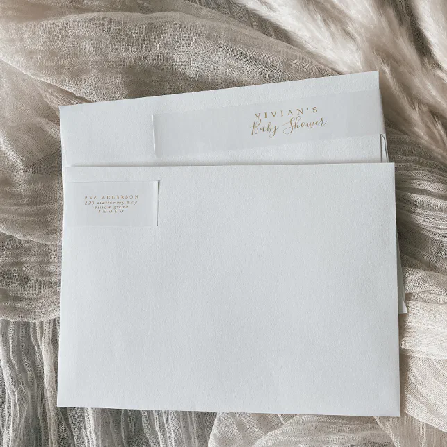 Minimalist Gold Baby Shower Wrap Around Label | Zazzle