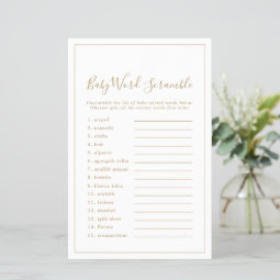 Minimalist Gold Baby Word Scramble Game | Zazzle
