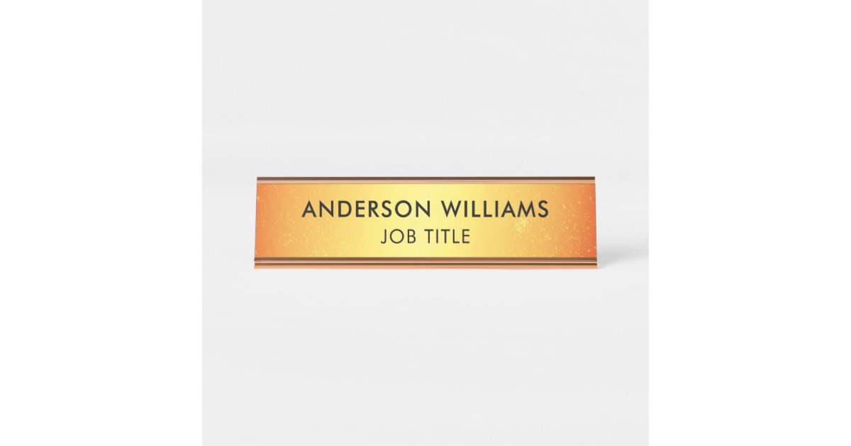 Minimalist Gold Background Custom Desk Name Plate | Zazzle