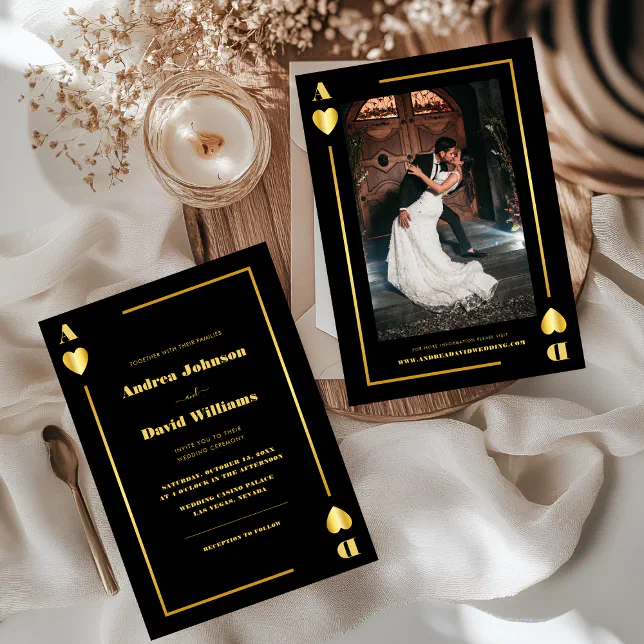 Minimalist Gold Black Vegas Casino Poker Wedding Invitation | Zazzle