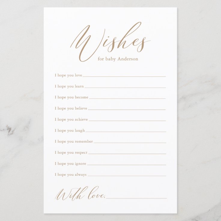 Minimalist Gold Calligraphy Wishes for Baby Card | Zazzle