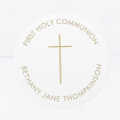 Minimalist Gold Cross First Holy Communion Classic Round Sticker | Zazzle