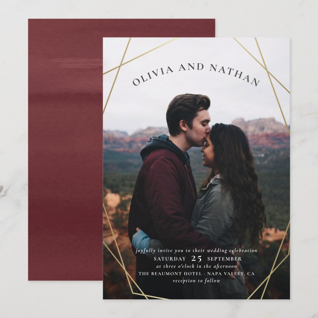 Minimalist Gold Geometric Custom Photo Wedding Invitation | Zazzle