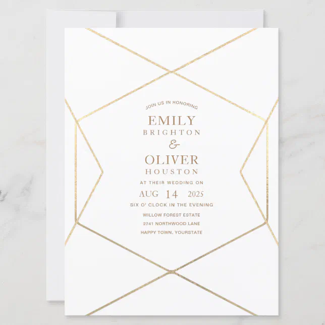 Minimalist gold geometry Wedding Invitations | Zazzle