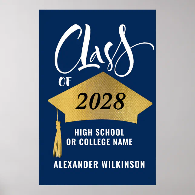 Minimalist Gold Grad Cap Stylish Script Graduation Poster | Zazzle
