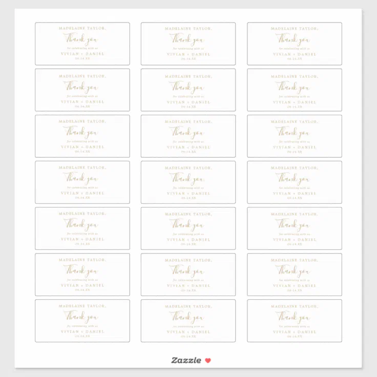 Minimalist Gold Guest Name Wedding Favor Stickers | Zazzle