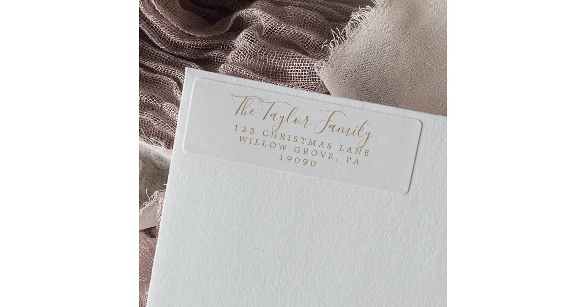 Minimalist Gold Holiday Family Return Address Label | Zazzle
