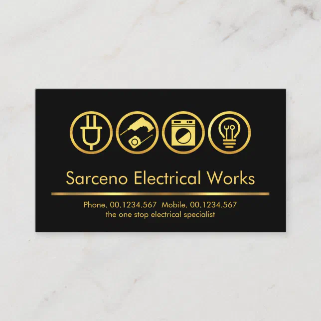 Minimalist Gold Line Electrical Icons Business Card | Zazzle