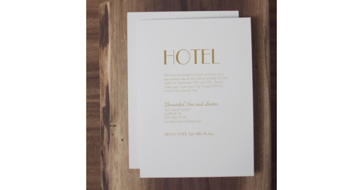 Minimalist Gold Modern Deco Wedding Accommodation Enclosure Card | Zazzle