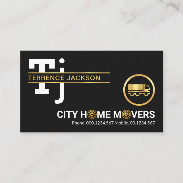 Minimalist Gold Monogram Lines Logistics Driver Business Card | Zazzle