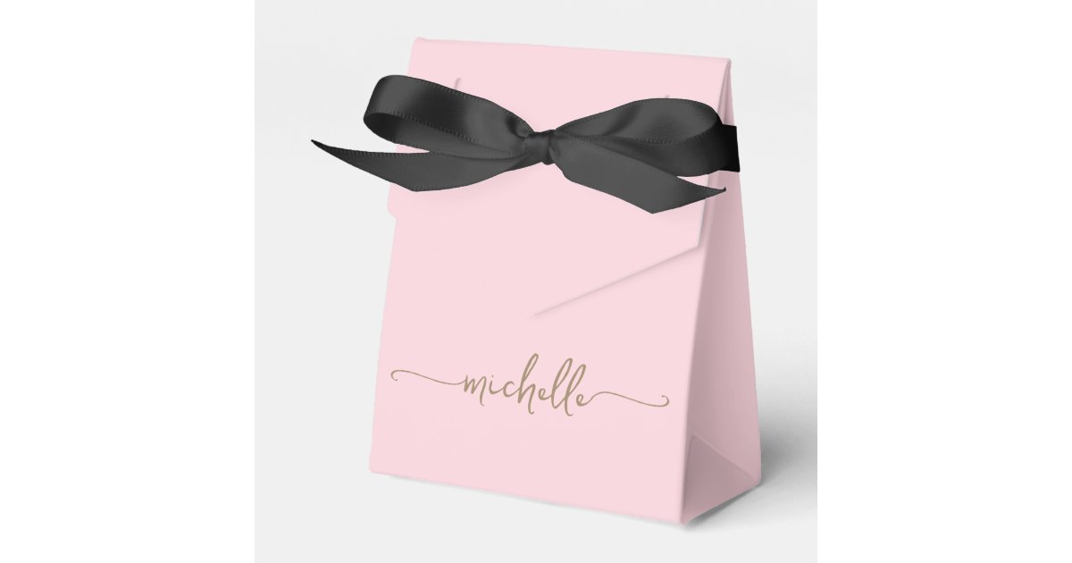 Minimalist Gold Monogram Name Script Blush Pink Favor Boxes | Zazzle