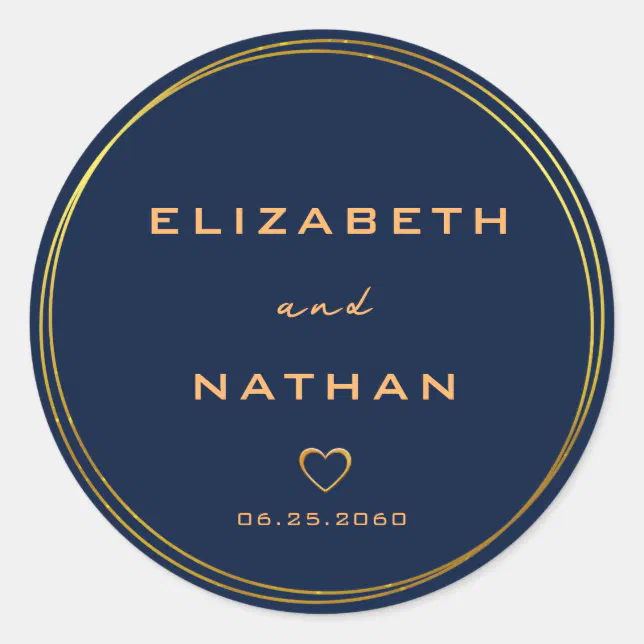 Minimalist Gold Navy Blue Wedding Envelope Seals | Zazzle
