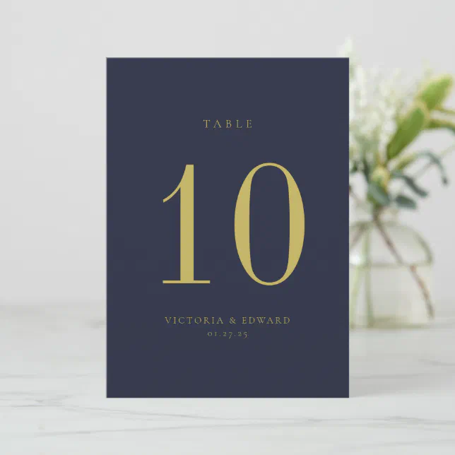 Minimalist Gold Navy Wedding Table Number Card | Zazzle