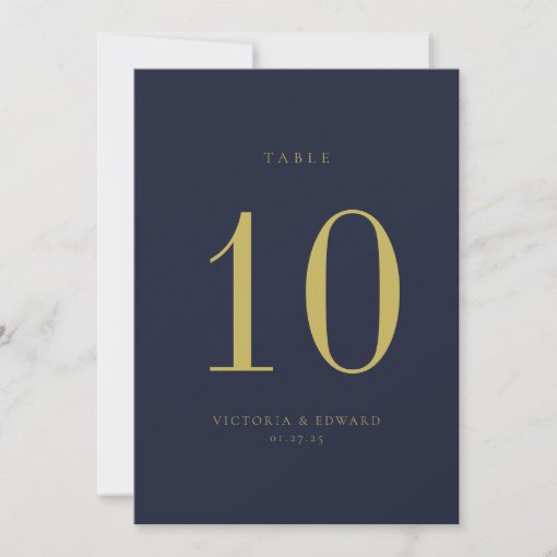 Minimalist Gold Navy Wedding Table Number Card | Zazzle