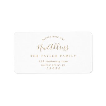 Minimalist Gold Please Note Our New Address Label | Zazzle