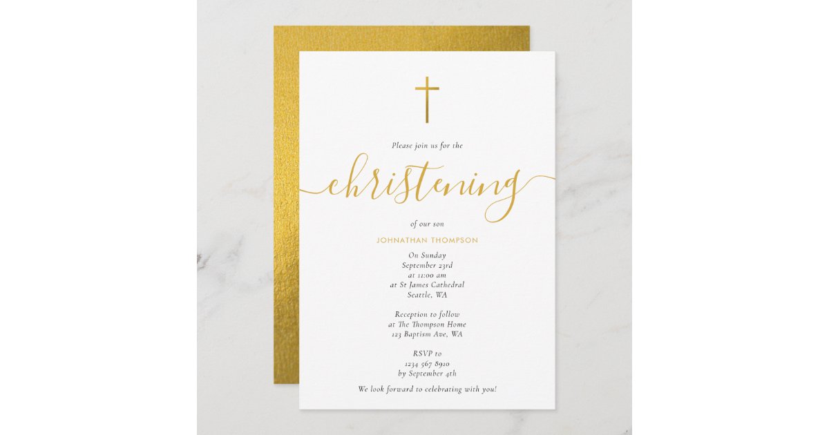 Minimalist Gold Script Baptism Christening Invitation | Zazzle