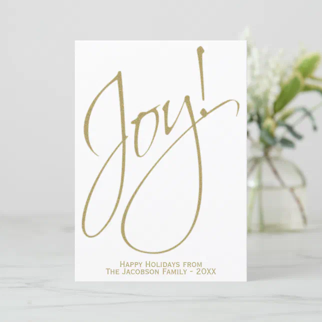 Minimalist Gold Script Typography Simple Joy Holiday Card | Zazzle