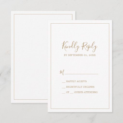 Minimalist Gold Simple RSVP Card | Zazzle