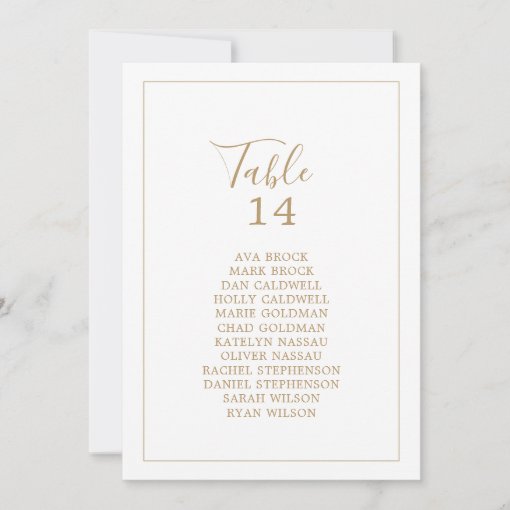 Minimalist Gold Table Number Seating Chart Cards | Zazzle