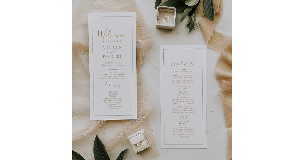 Minimalist Gold Wedding Program | Zazzle