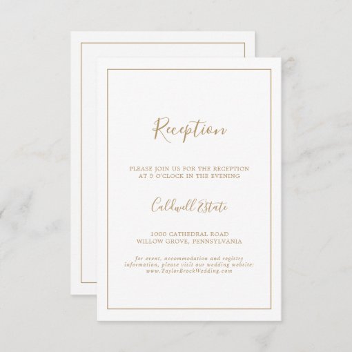 Minimalist Gold Wedding Reception Insert Card | Zazzle