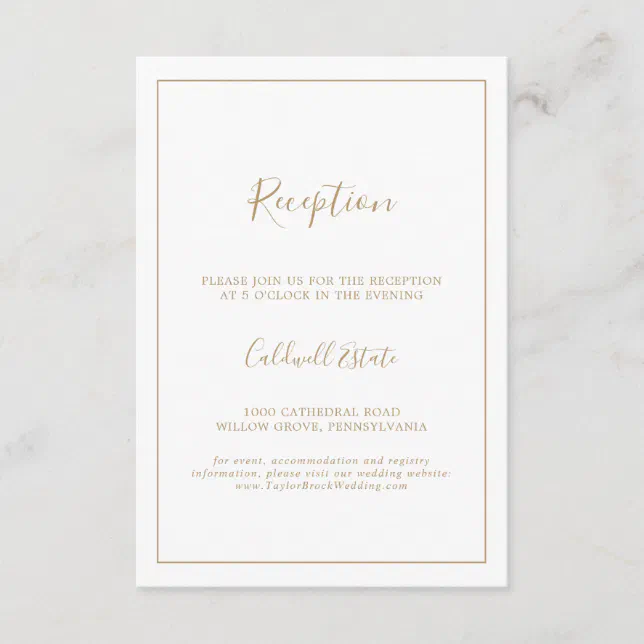 Minimalist Gold Wedding Reception Insert Card | Zazzle