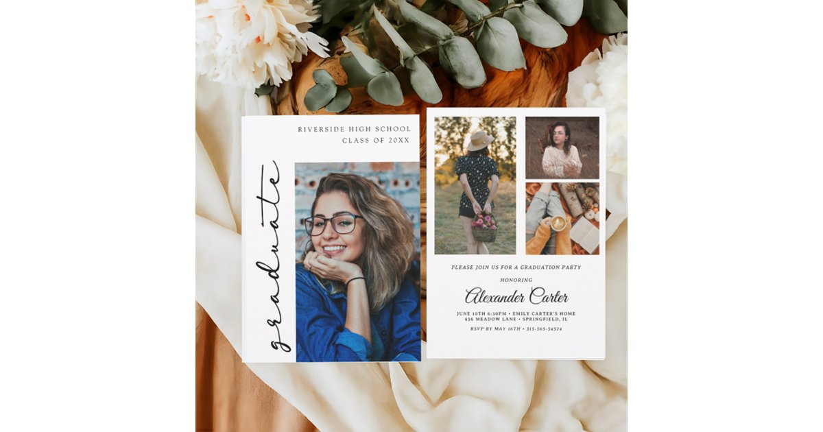 Minimalist Graduation Announcement,Multiple Photo Invitation | Zazzle
