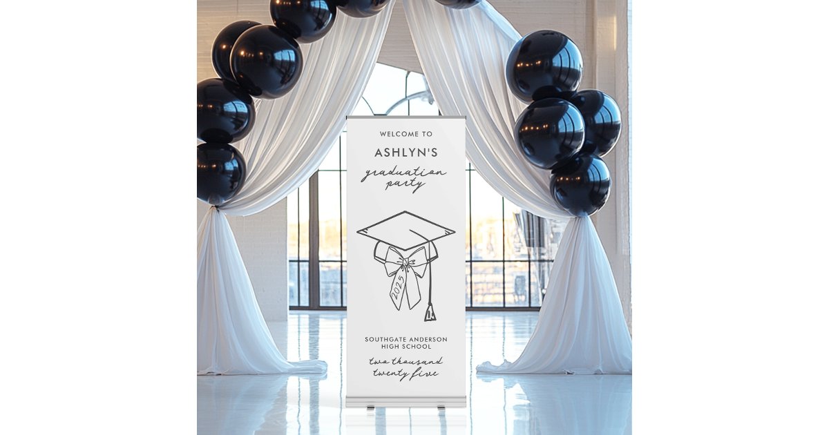 Minimalist Graduation Cap with Bow Welcome Retractable Banner | Zazzle