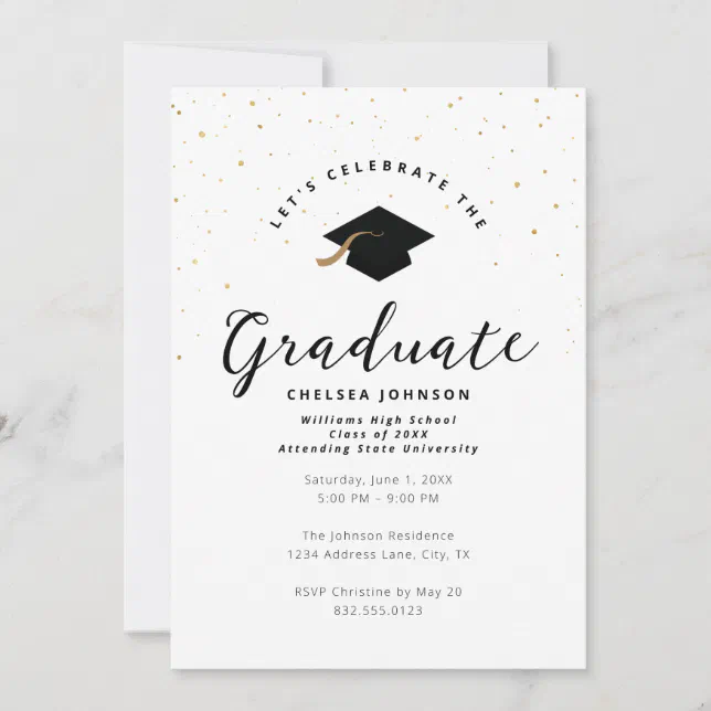 Minimalist Graduation Faux Gold Glitter Invitation | Zazzle