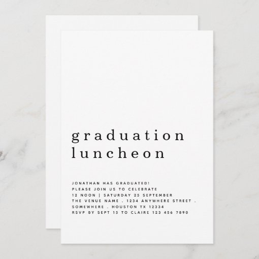 Minimalist Graduation Luncheon Invitation | Zazzle