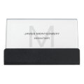 Minimalist Gray Black White Monogram Desk Business Card Holder | Zazzle