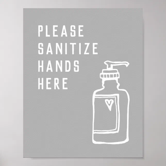 Minimalist Gray Sanitize Hands Here Poster | Zazzle