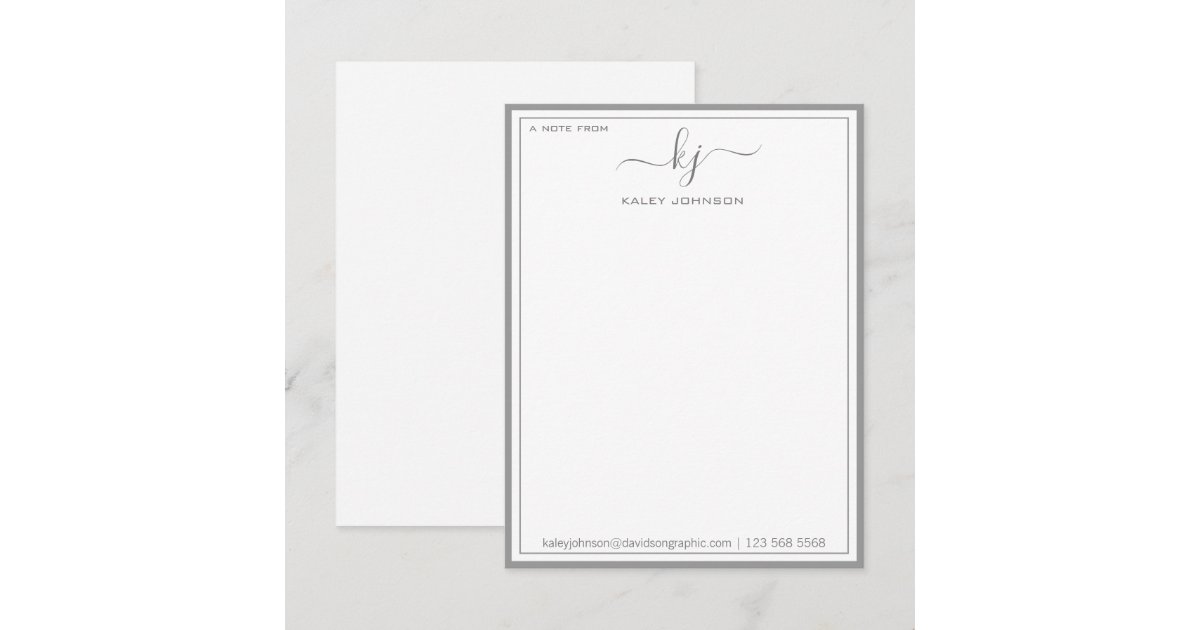 Minimalist Gray White From The Desk Of Note Card | Zazzle