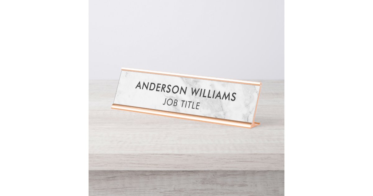 Minimalist Gray White Marble Custom Desk Name Plate | Zazzle