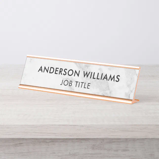 Minimalist Gray White Marble Custom Desk Name Plate | Zazzle