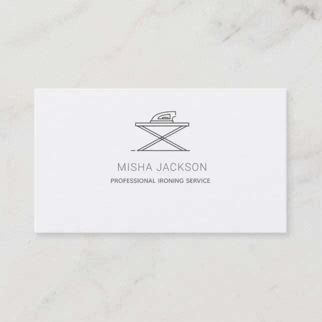 Minimalist Gray White Professional Ironing laundry Business Card | Zazzle