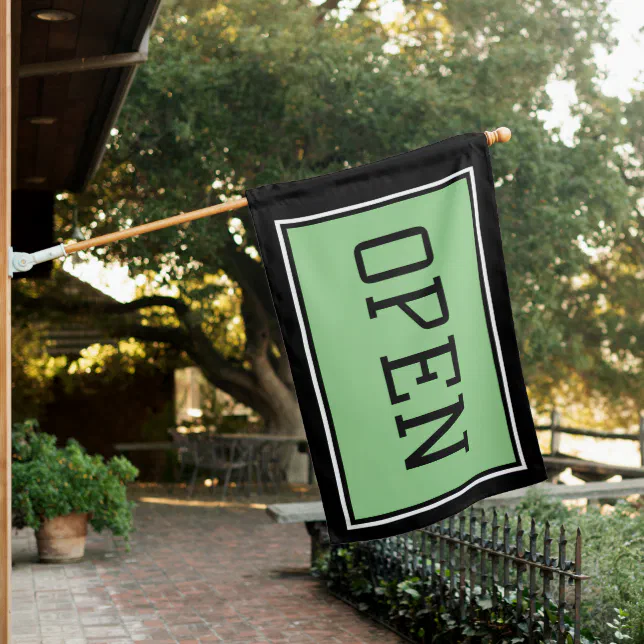 Minimalist Green and Black Open Flag Open Sign | Zazzle