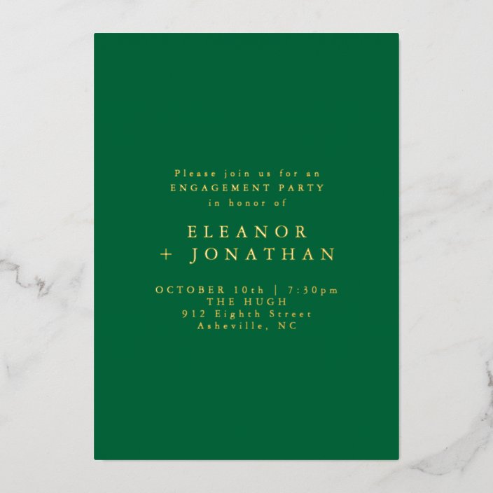 Minimalist Green Elegant Engagement Party Gold Foil Invitation | Zazzle.com