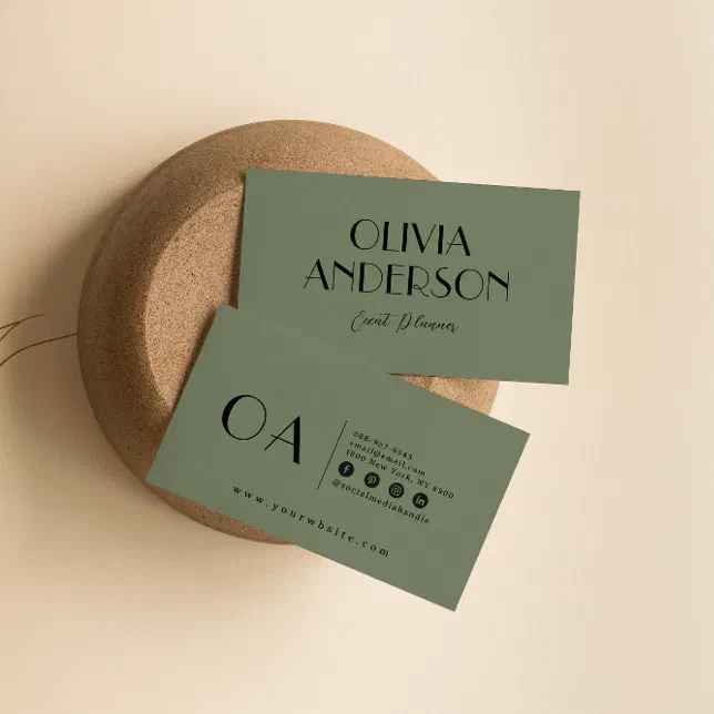 Minimalist Green Neutral Script Boho Chic Modern Business Card | Zazzle