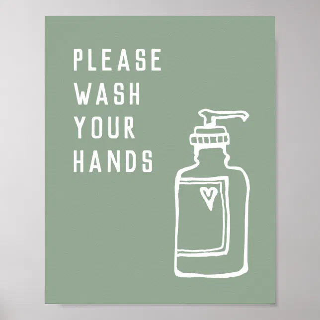 Minimalist Green Please Wash Your Hands Soap Poster | Zazzle