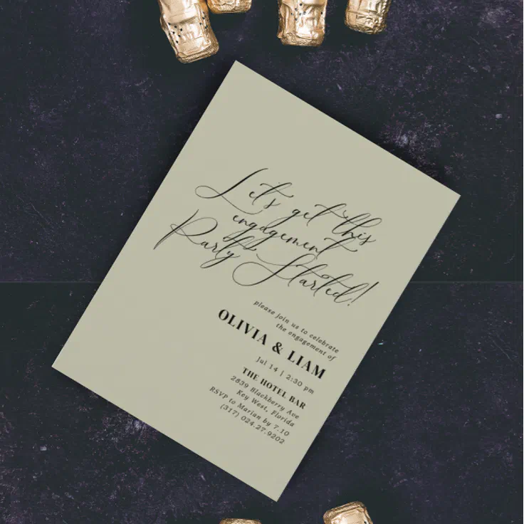 Minimalist Green Sage Calligraphy Engagement Party Invitation | Zazzle