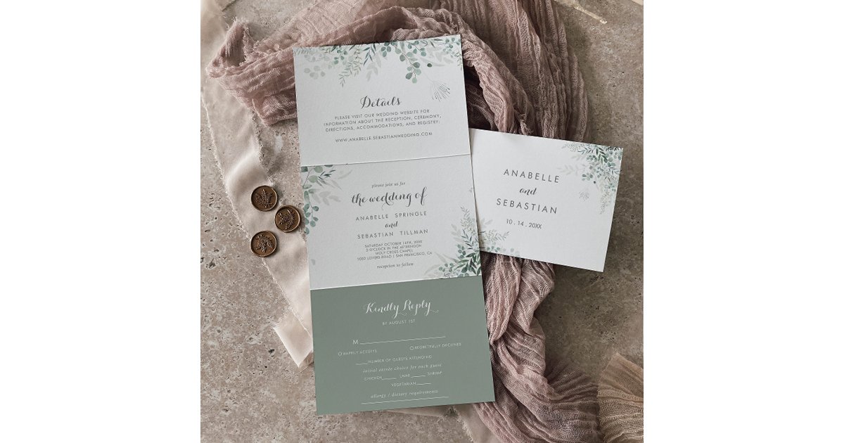 Minimalist Greenery Eucalyptus Wedding Invitation | Zazzle