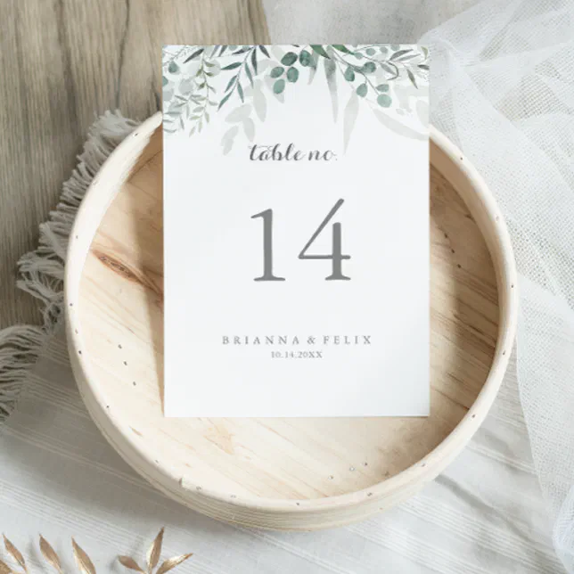 Minimalist Greenery Eucalyptus Wedding Table Number | Zazzle