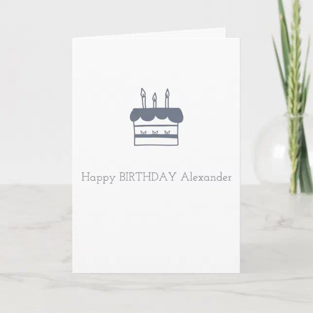 Minimalist Grey Cake Personalized Happy Birthday Card | Zazzle