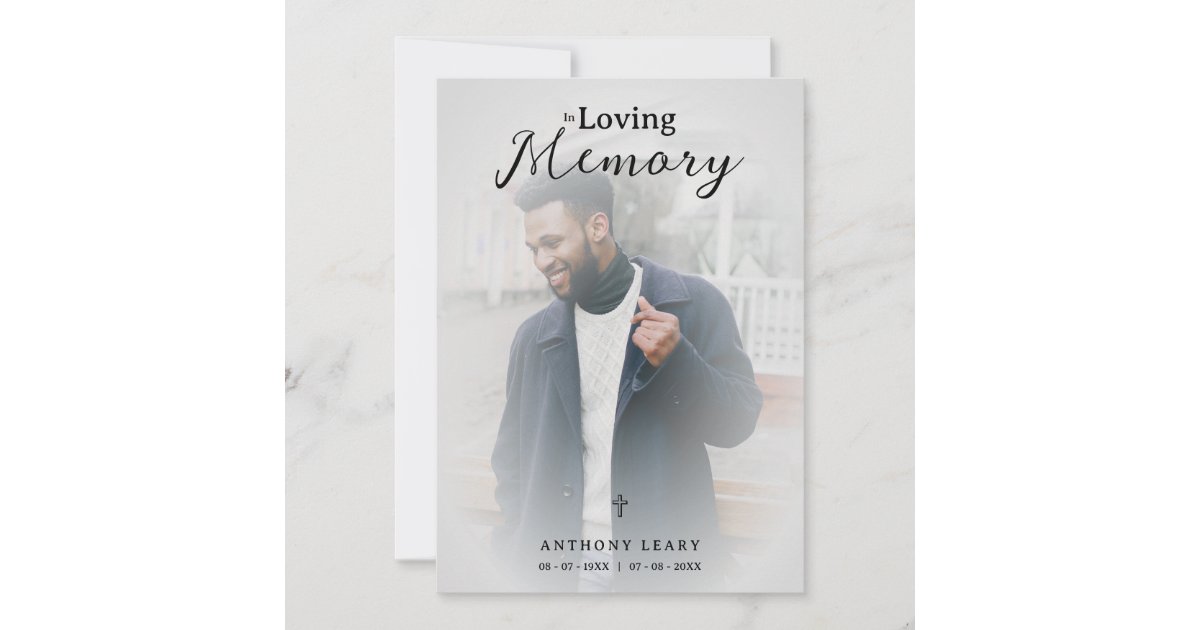 Minimalist Grey Transparency Overlay Photo Funeral Invitation | Zazzle