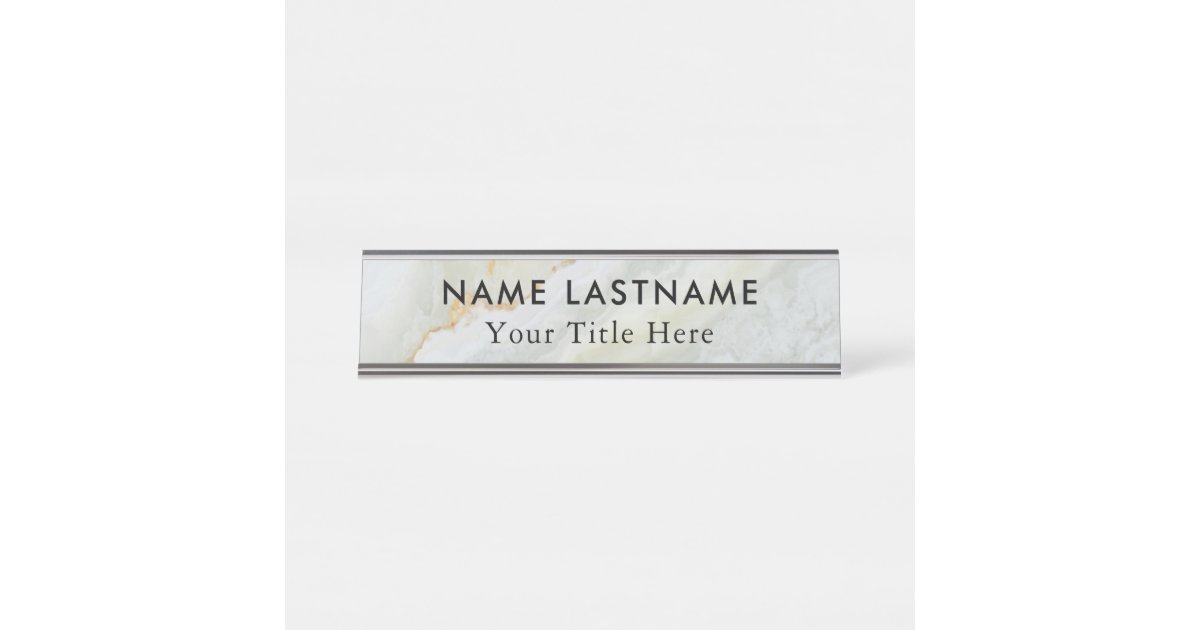 Minimalist Grey White Marble Custom Desk Name Plate | Zazzle