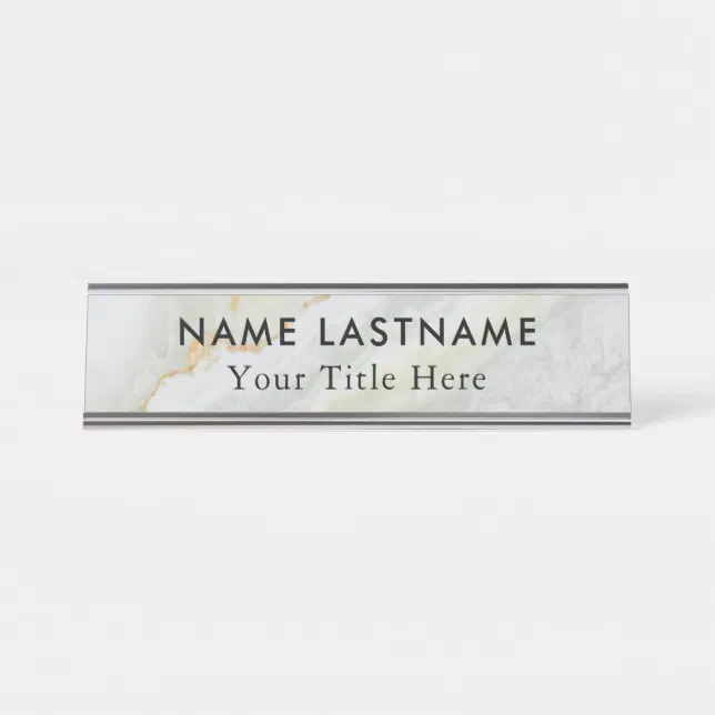 Minimalist Grey White Marble Custom Desk Name Plate | Zazzle