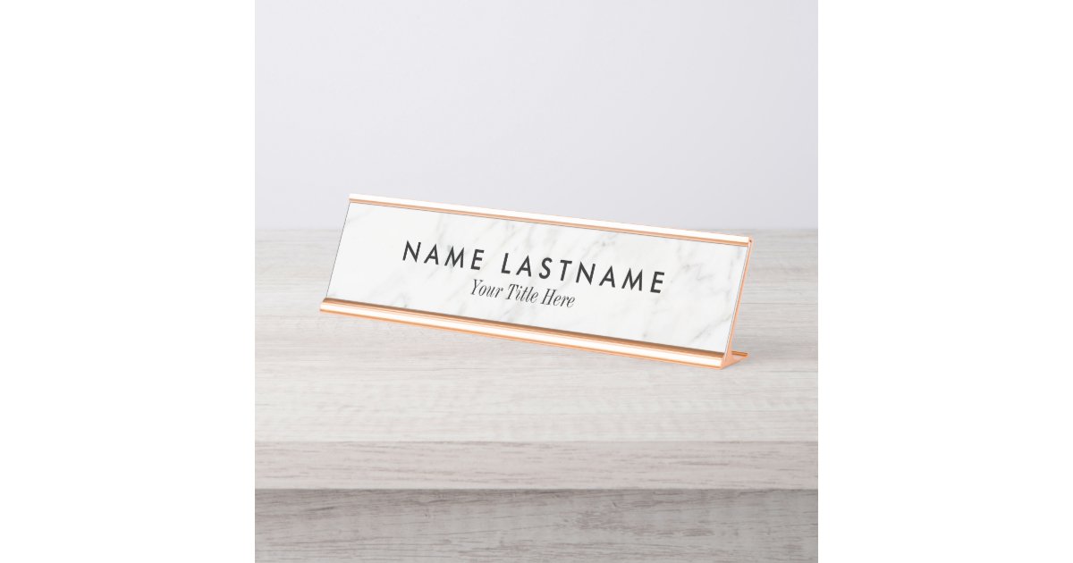 Minimalist Grey White Marble Custom Desk Nameplate | Zazzle