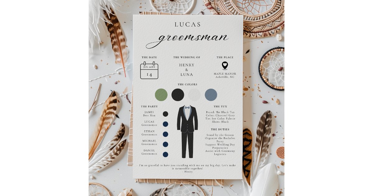 Minimalist Groomsmen Info Card | Zazzle